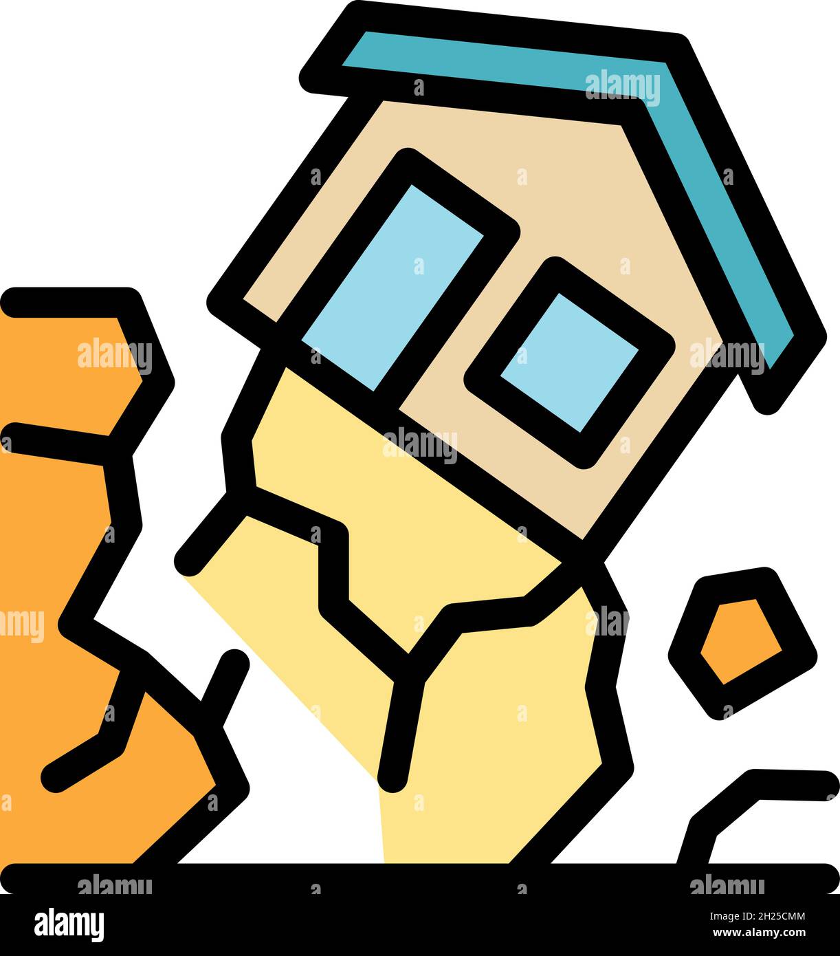 Earthquake house icon. Outline earthquake house vector icon color flat ...