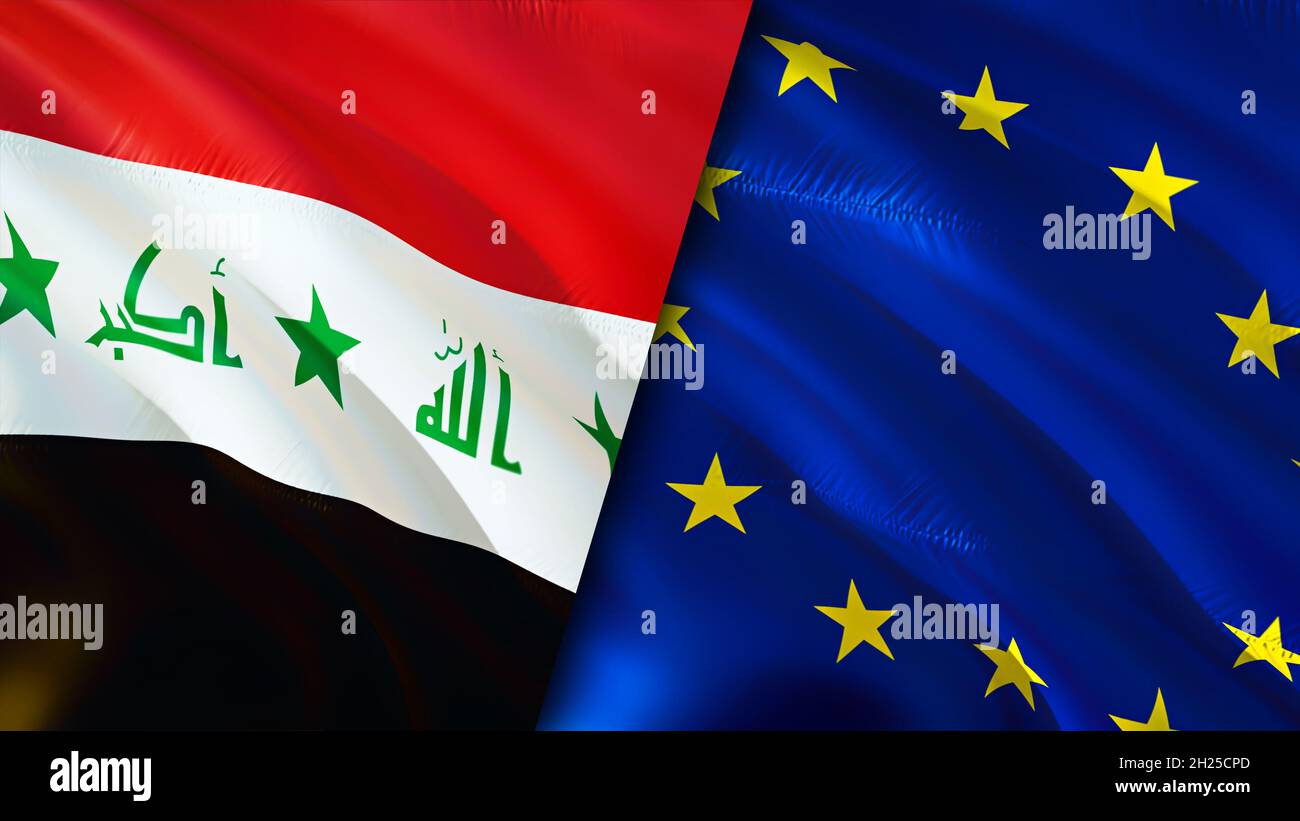 Iraq and European Union flags. 3D Waving flag design. European Union ...