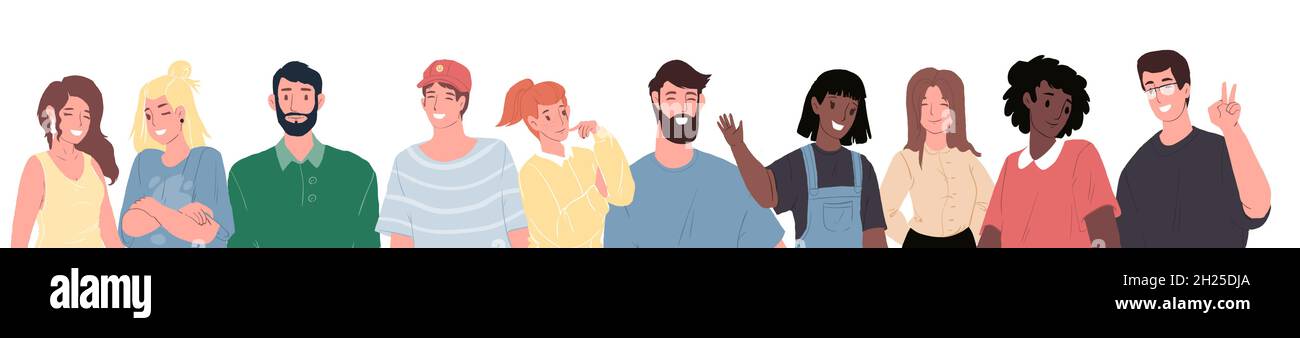 Flat cartoon trendy happy positive characters,vector illustration ...