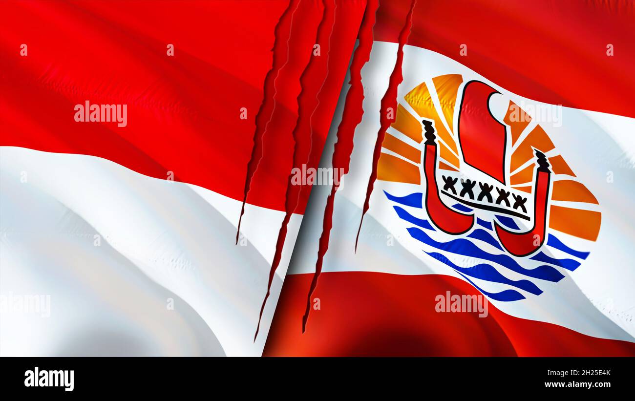 Monaco and French Polynesia flags with scar concept. Waving flag,3D ...