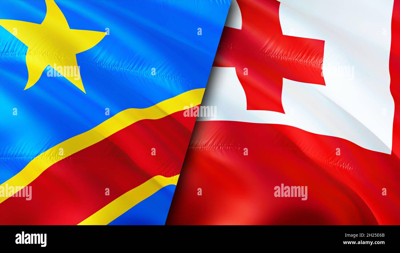DR Congo and Tonga flags. 3D Waving flag design. Tonga DR Congo flag ...