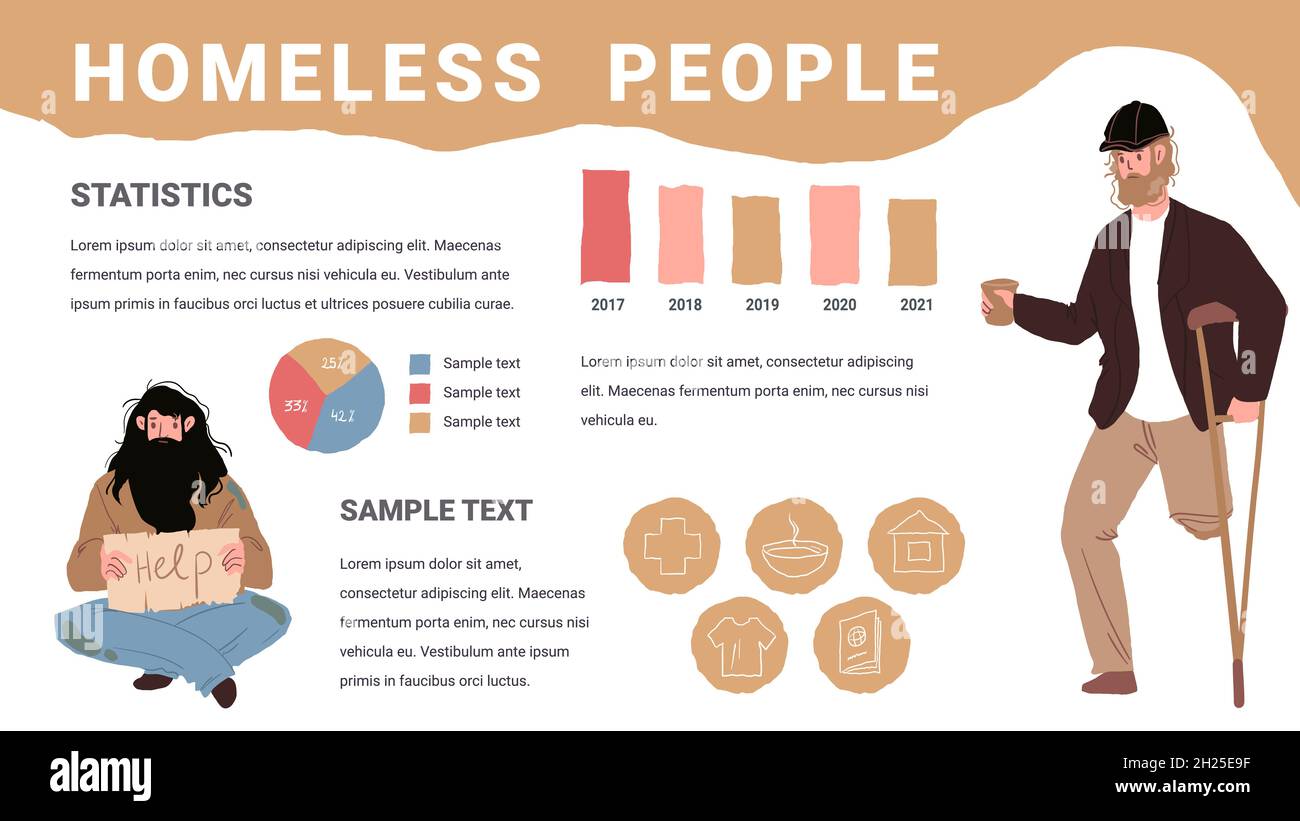 Cartoon flat social infographic with homeless sad characters showing ...