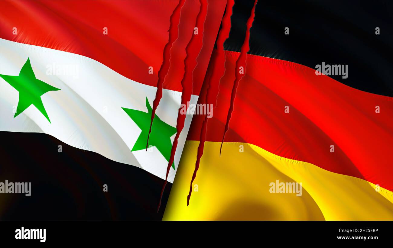 Syria and Germany flags with scar concept. Waving flag,3D rendering ...