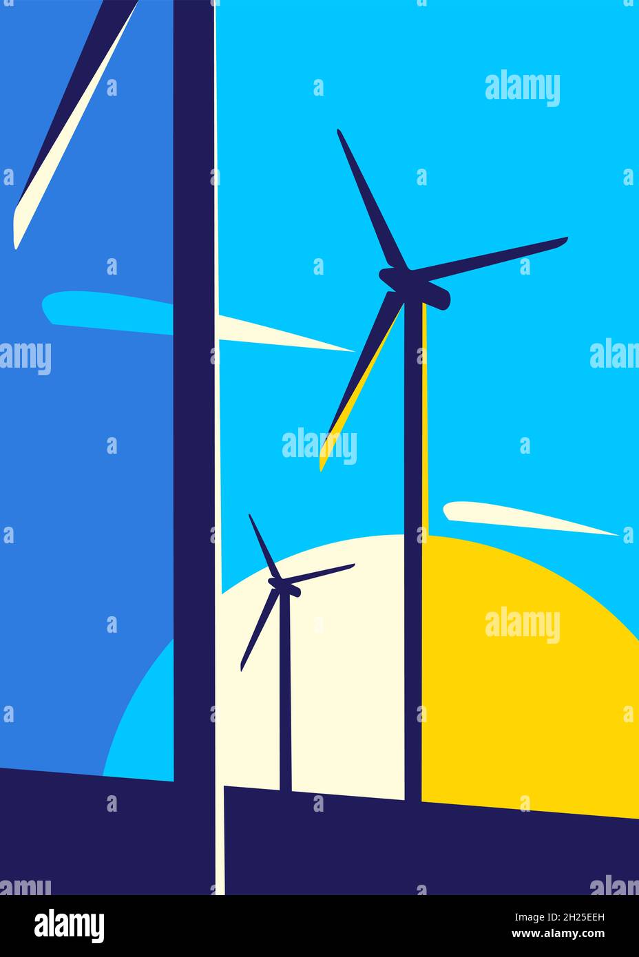 Poster with wind power stations. Placard design in abstract style Stock ...