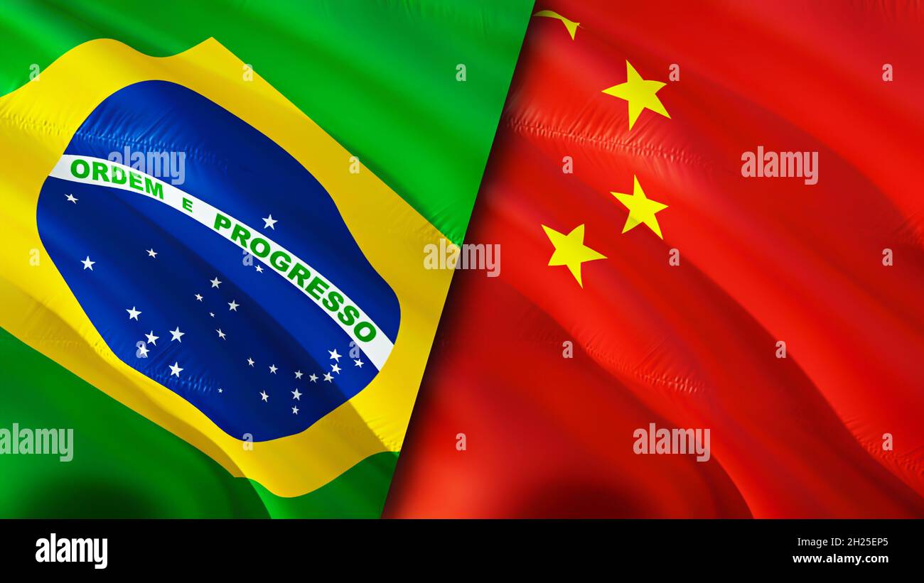 Brazil and China flags. 3D Waving flag design. Brazil China flag ...