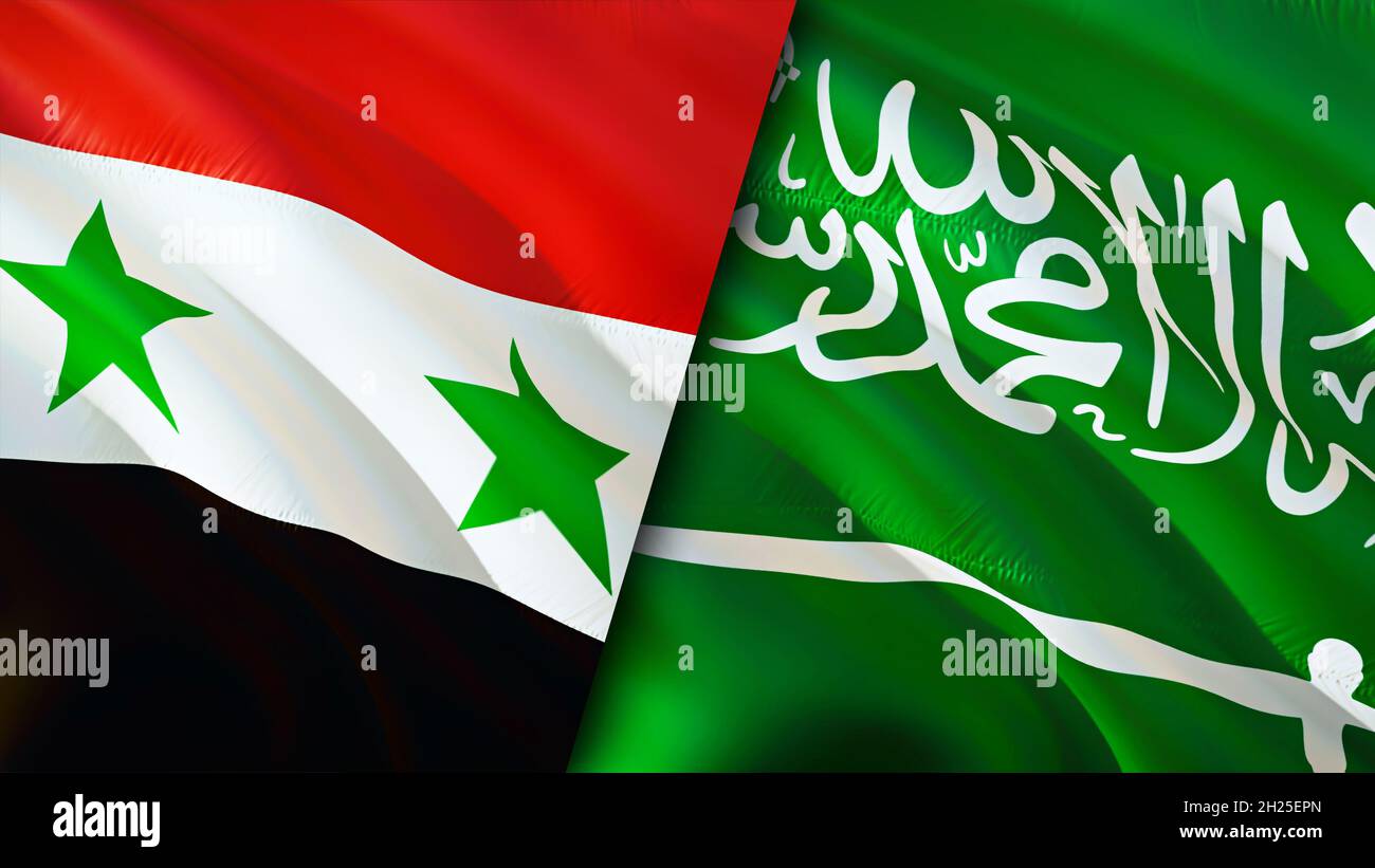 Syria and Saudi Arabia flags. 3D Waving flag design. Saudi Arabia Syria ...
