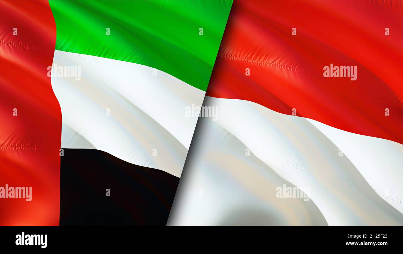 Emirates and Indonesia flags. 3D Waving flag design. Indonesia United ...