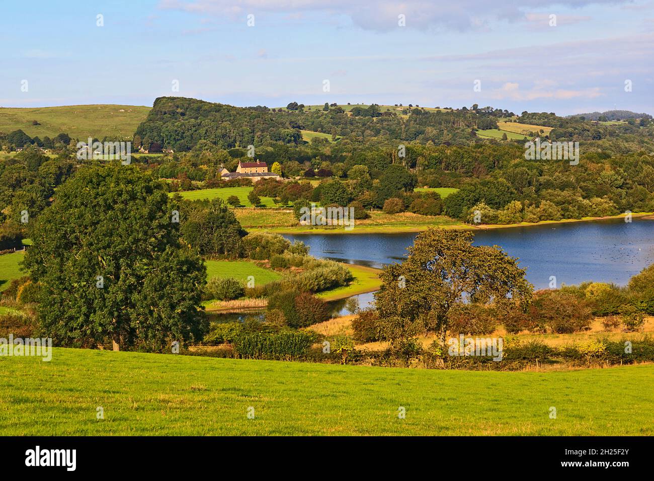 Countryside view from Hognaston over Carsington Water in Derbyshire ...