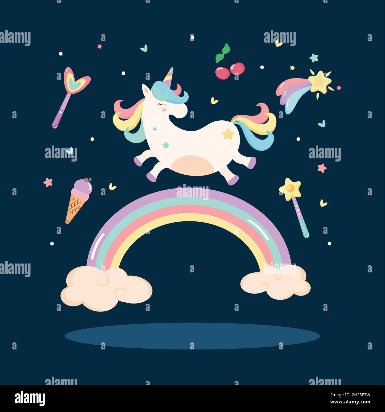 cute unicorn and rainbow Stock Vector Image & Art - Alamy