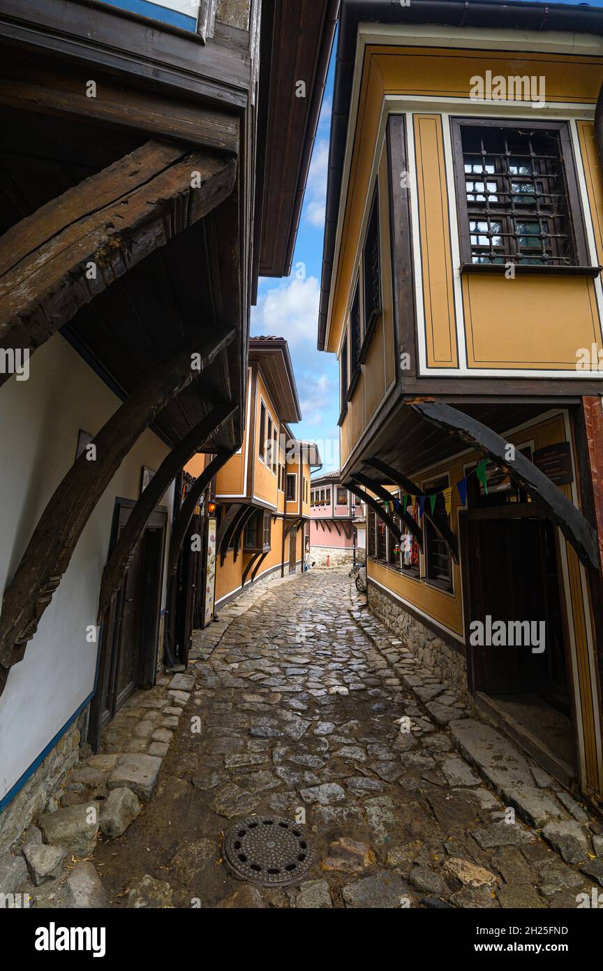 On the streets of Plovdiv, Bulgaria. The beautiful old houses of ...