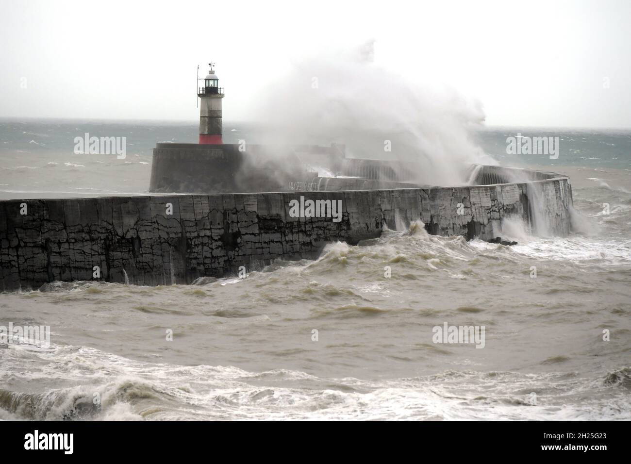 Newhaven East Sussex, UK. 20th Oct, 2021. High winds whip up huge waves ...
