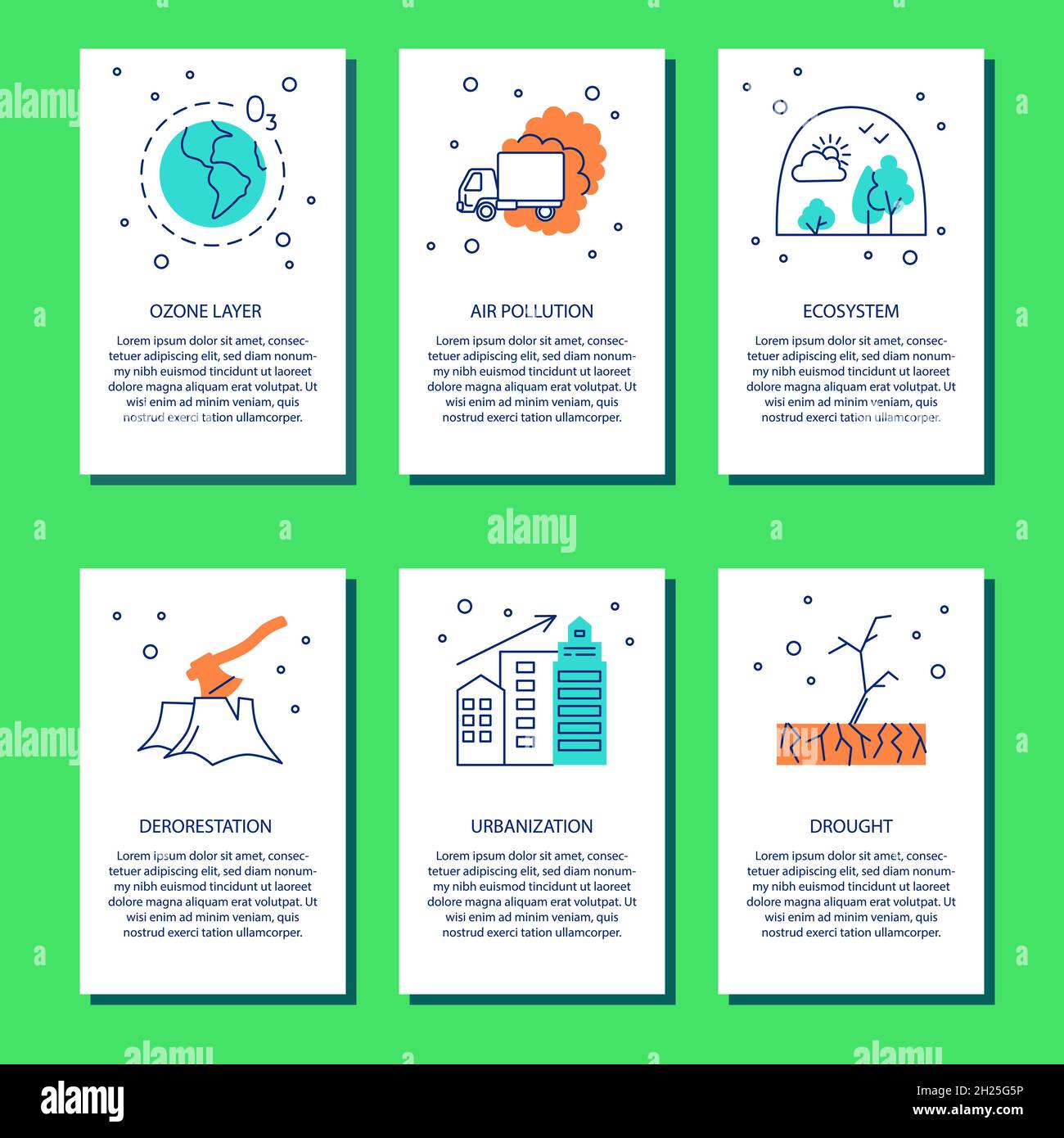 Ecology problems flyer set in line style with place for text. Climate ...