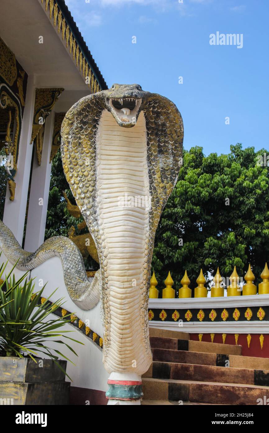 Mythical serpent of Thailand.Naga statue protecting the entrance to ...