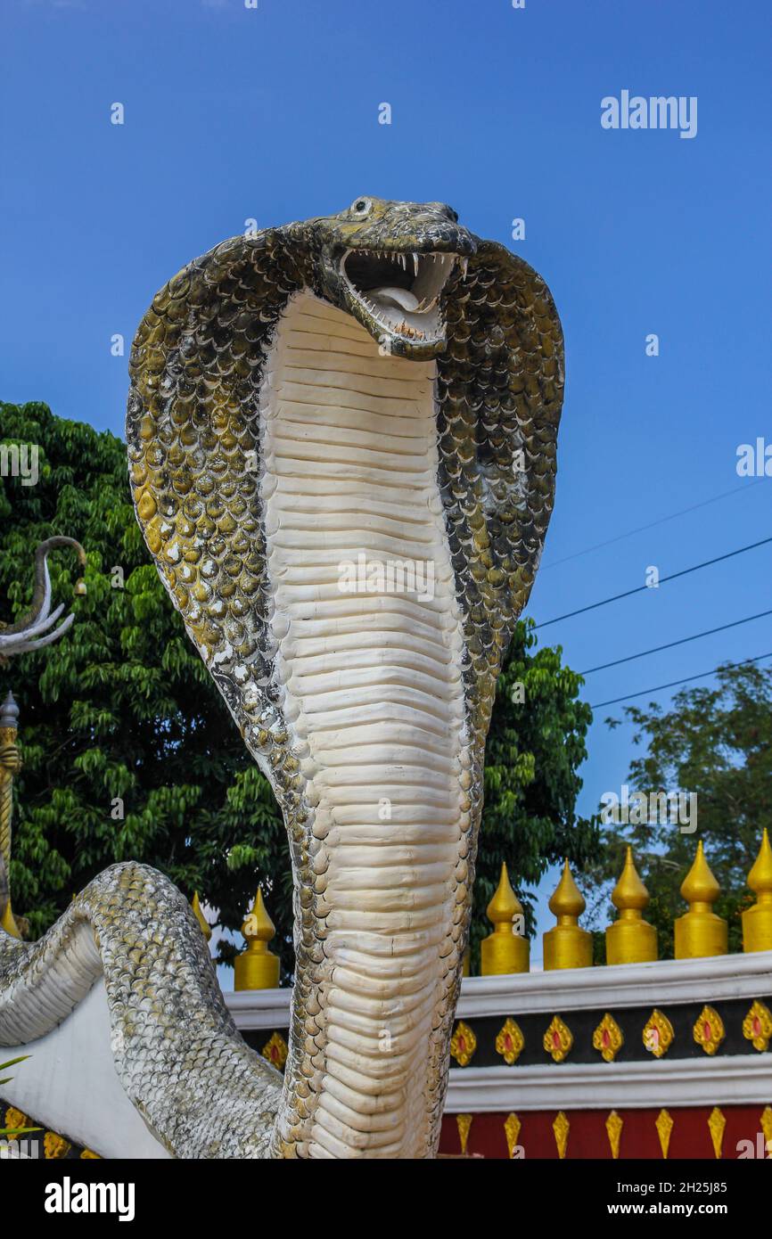 Mythical serpent of Thailand.Naga statue protecting the entrance to ...