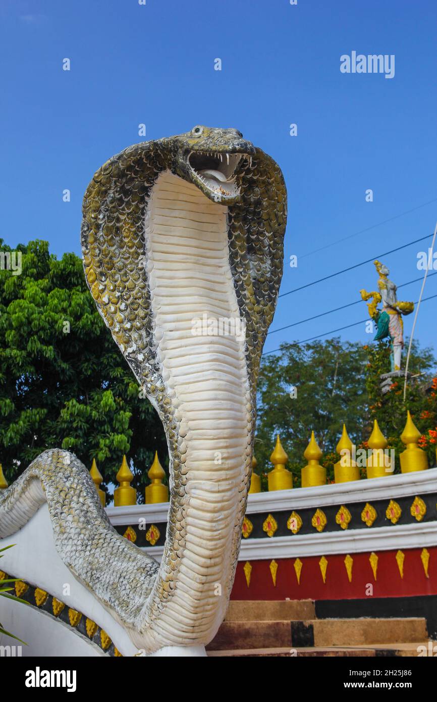 Mythical serpent of Thailand.Naga statue protecting the entrance to ...