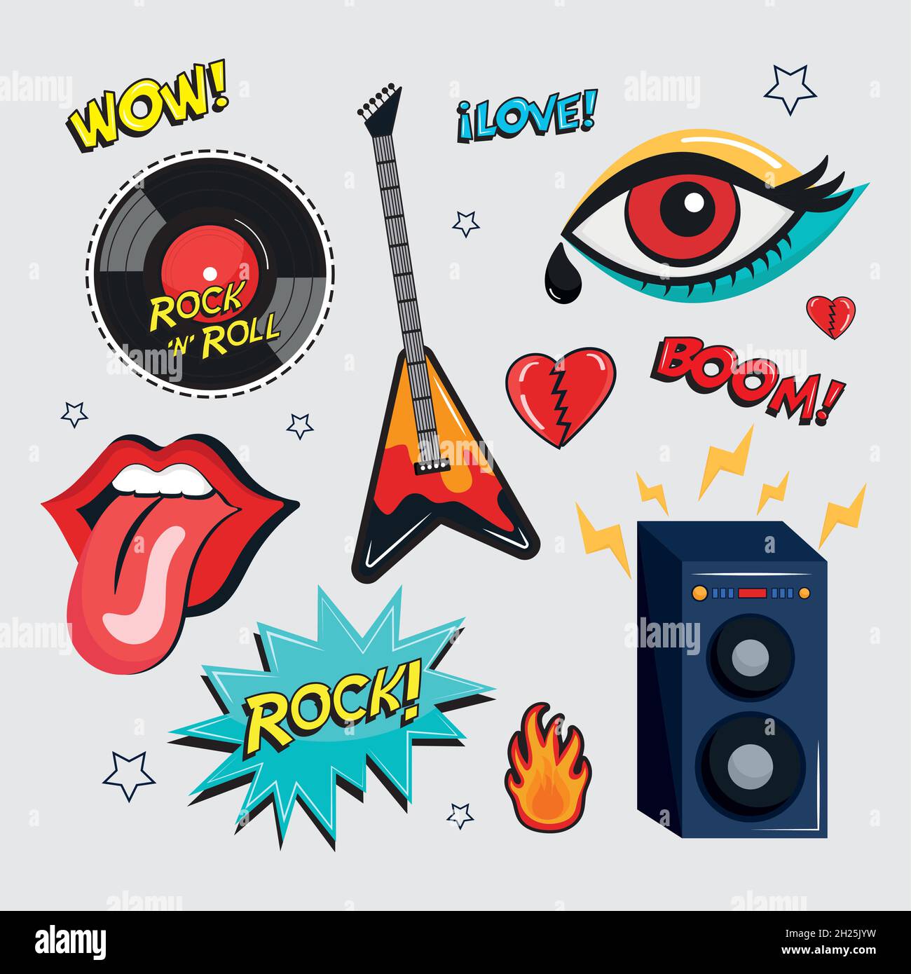 rock and roll seven stickers Stock Vector Image & Art - Alamy