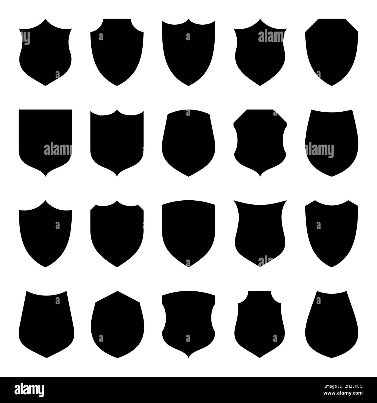 Set of various vintage shield icons. Black heraldic shields. Protection ...