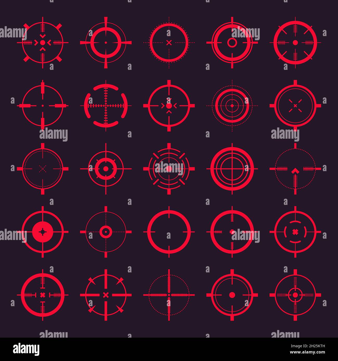 Crosshair, gun sight vector icons. Bullseye, red target or aim symbol ...