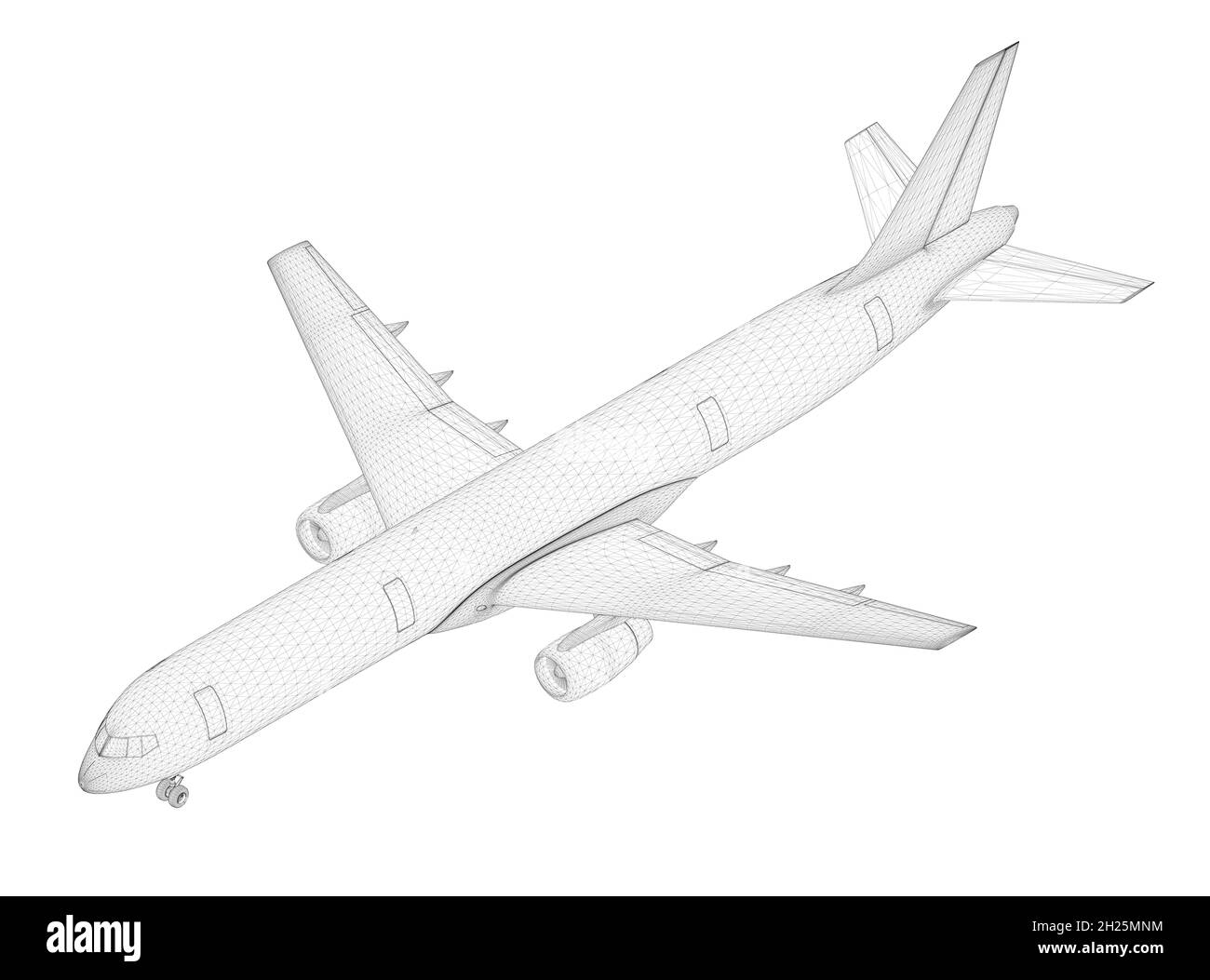Passenger airplane wireframe isolated on white background. Isometric ...