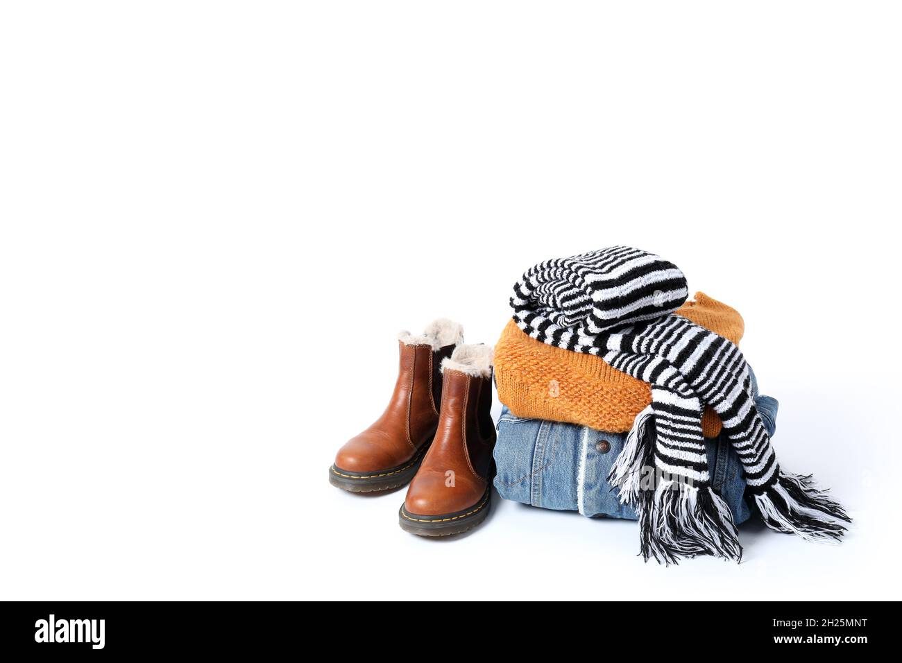 Concept of winter clothes isolated on white background Stock Photo - Alamy