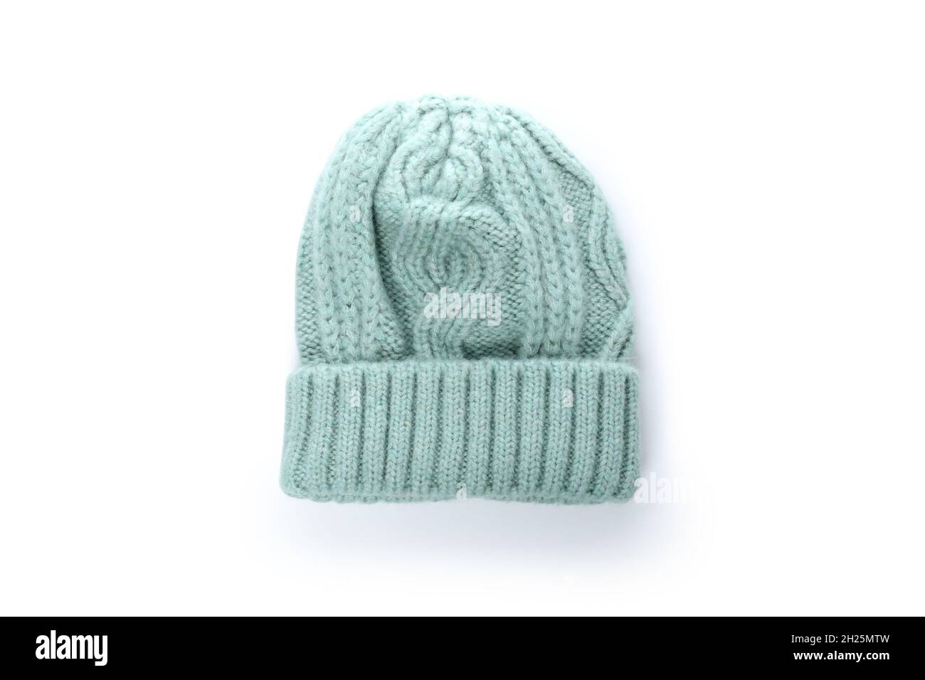Mint knitted hat isolated on white background Stock Photo - Alamy