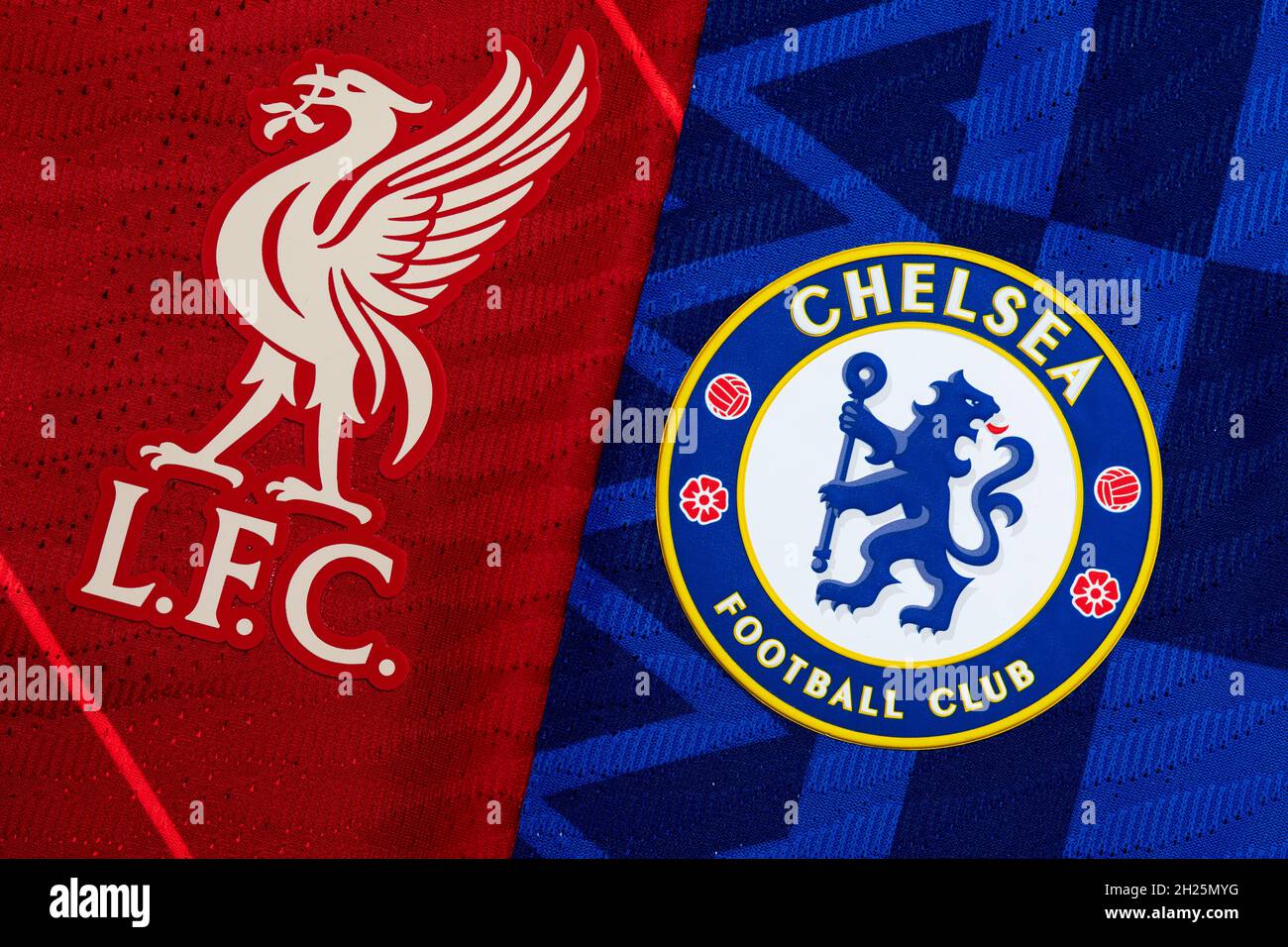 Close up of Liverpool & Chelsea club crest Stock Photo - Alamy