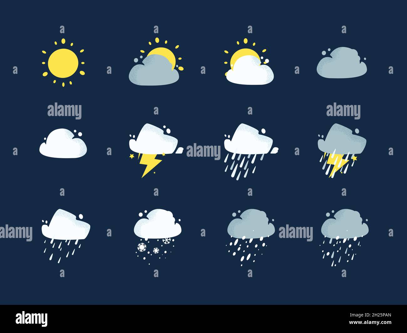 Various weather icon set on dark blue background. Collection for ...