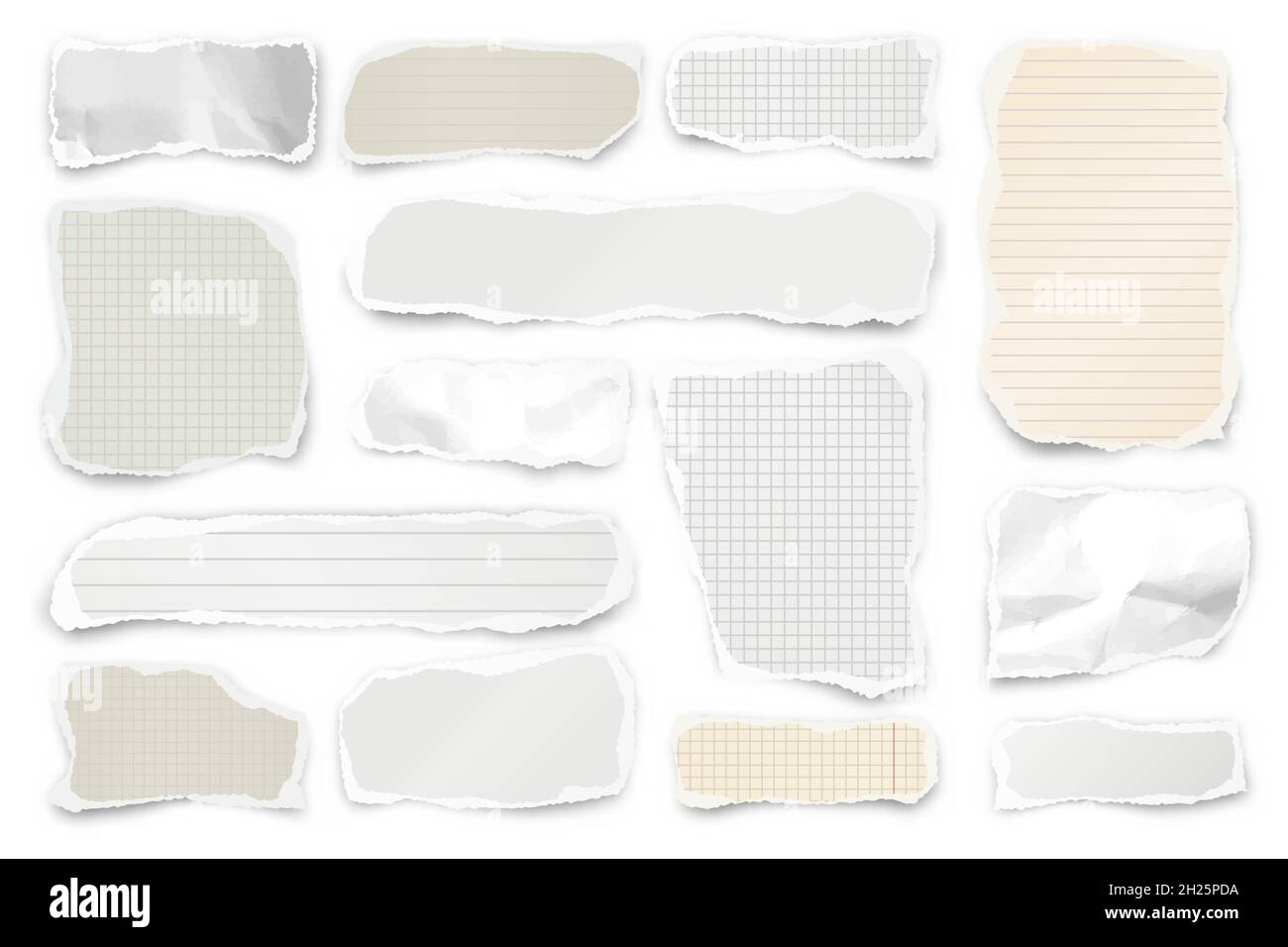 Ripped paper strips. Realistic crumpled paper scraps with torn edges ...