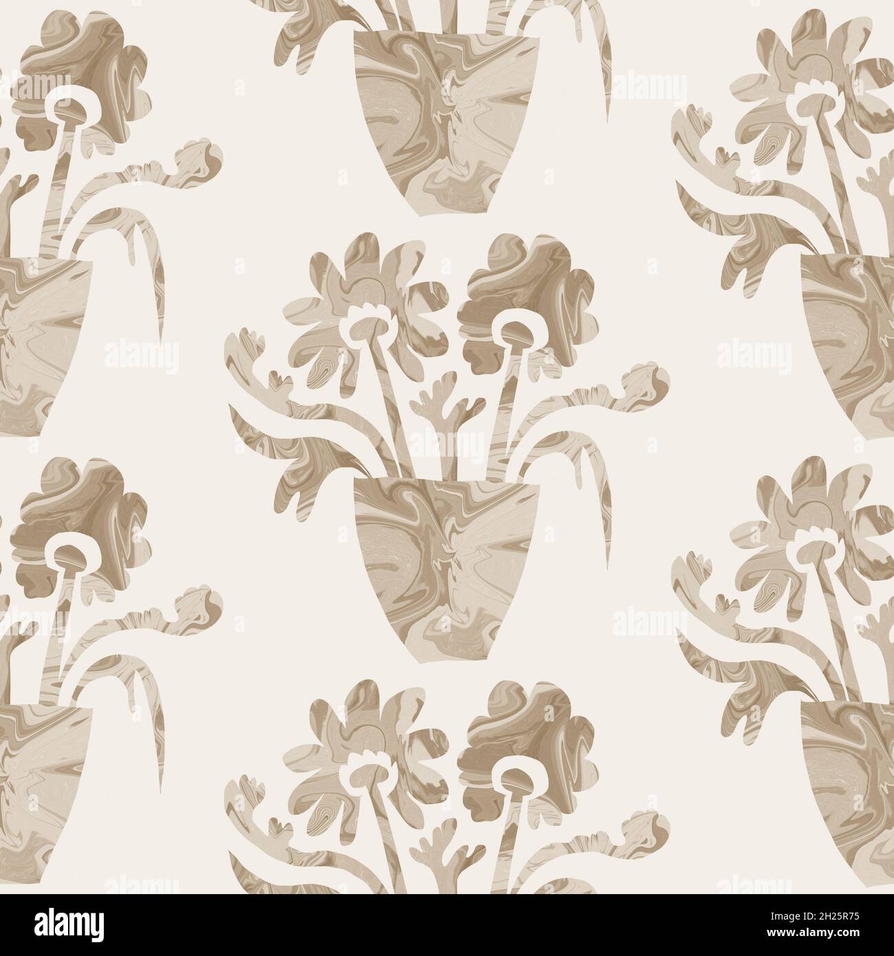 Sepia brown marble floral seamless pattern. Subtle 2 tone flower bloom ...