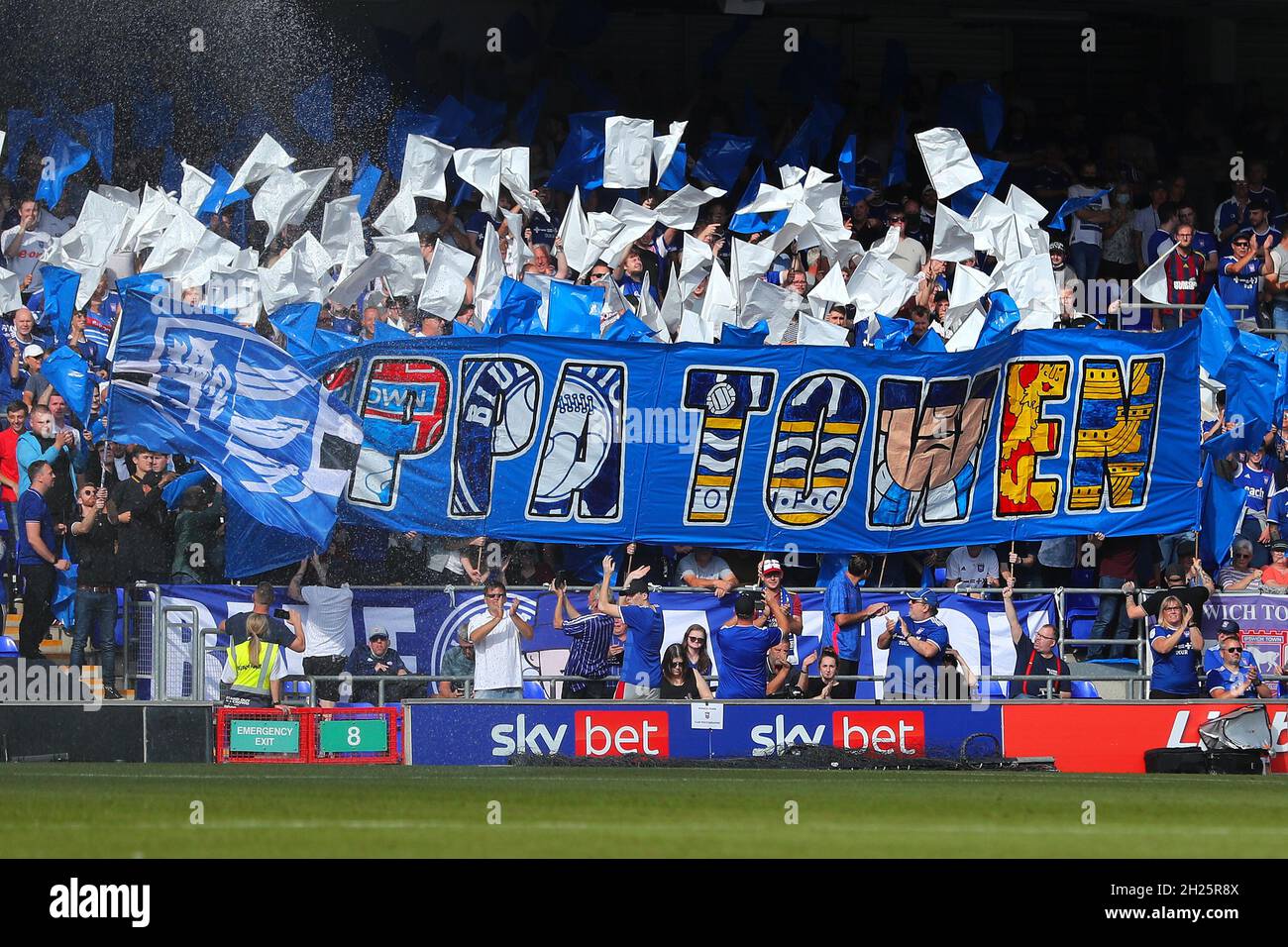 Uppa Towen banner is seen in the Sir Bobby Robson Stand - Ipswich Town ...