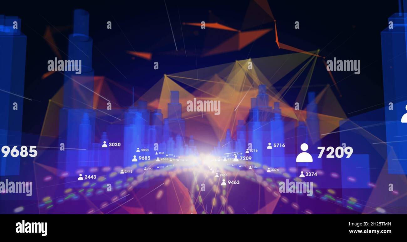 Multiple profile icons over 3D city model against plexus networks Stock ...