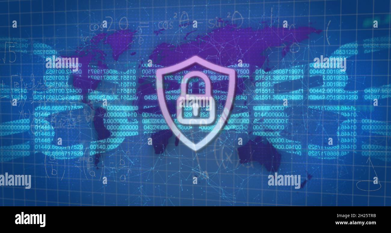 Security padlock, Digital chain and network of connections against ...