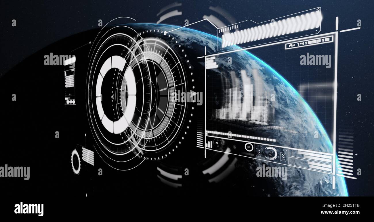 Futuristic interface over earth Stock Photo - Alamy