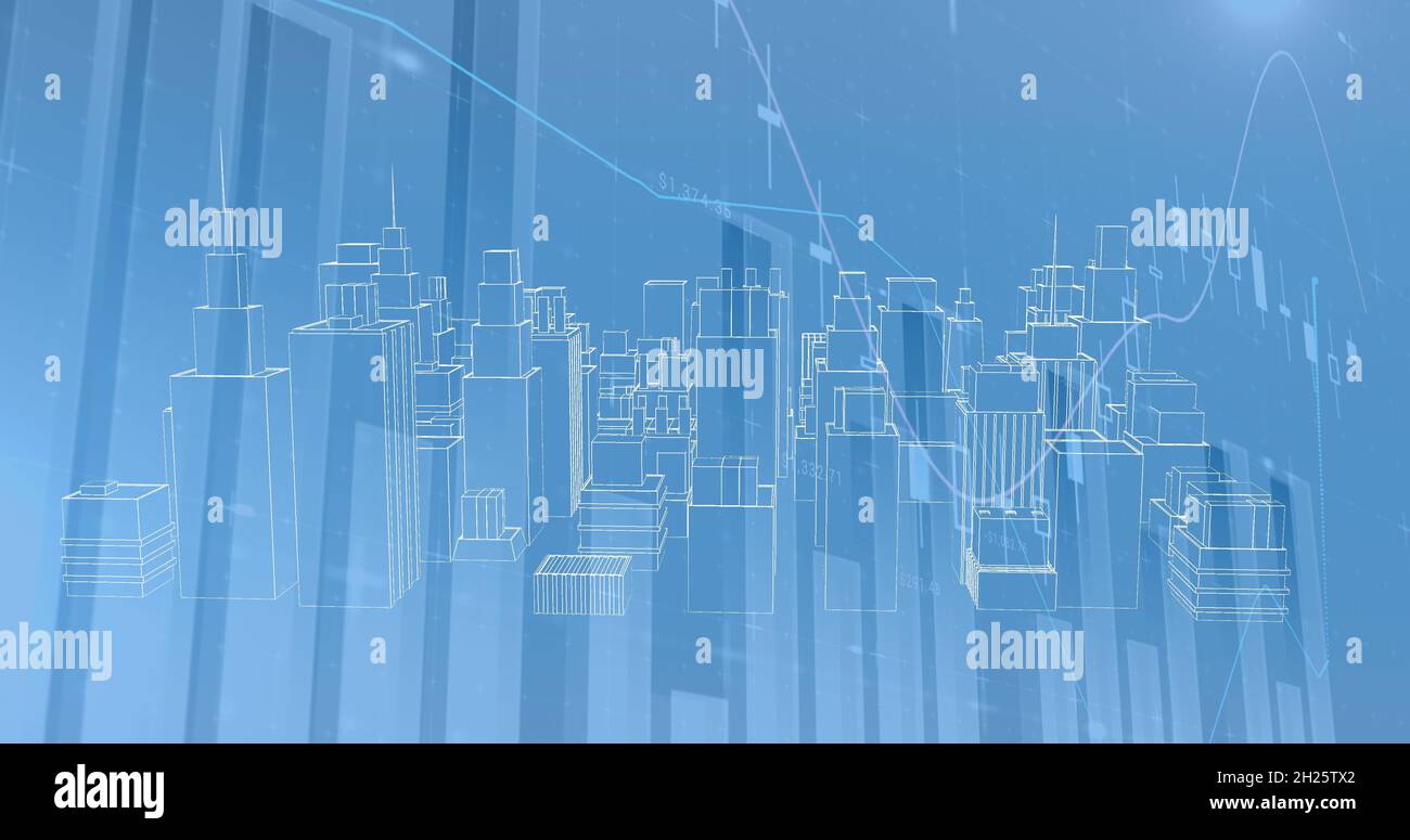 Graphs and virtual buildings in a city Stock Photo - Alamy