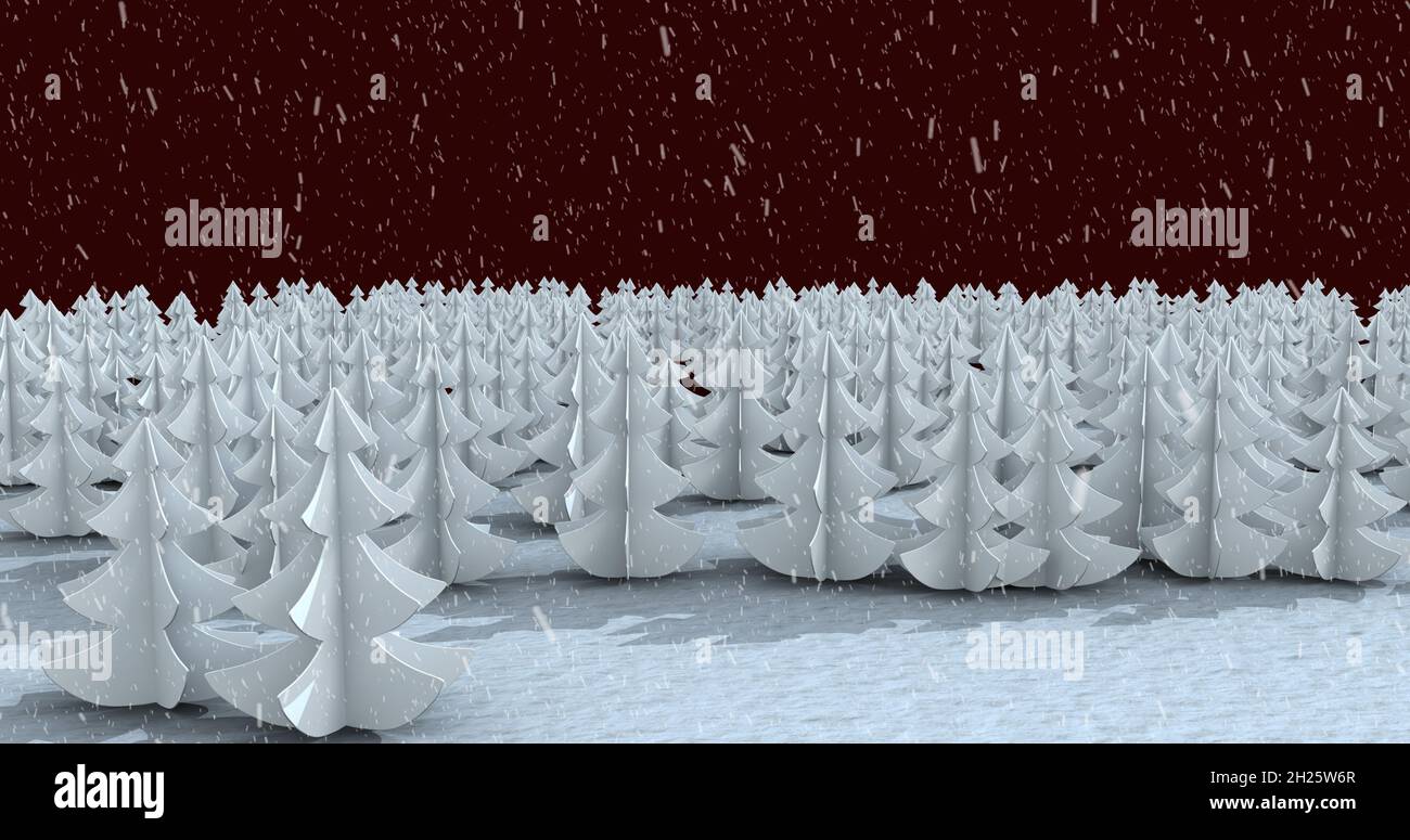 Image of snow falling over winter night landscape with fir trees Stock ...