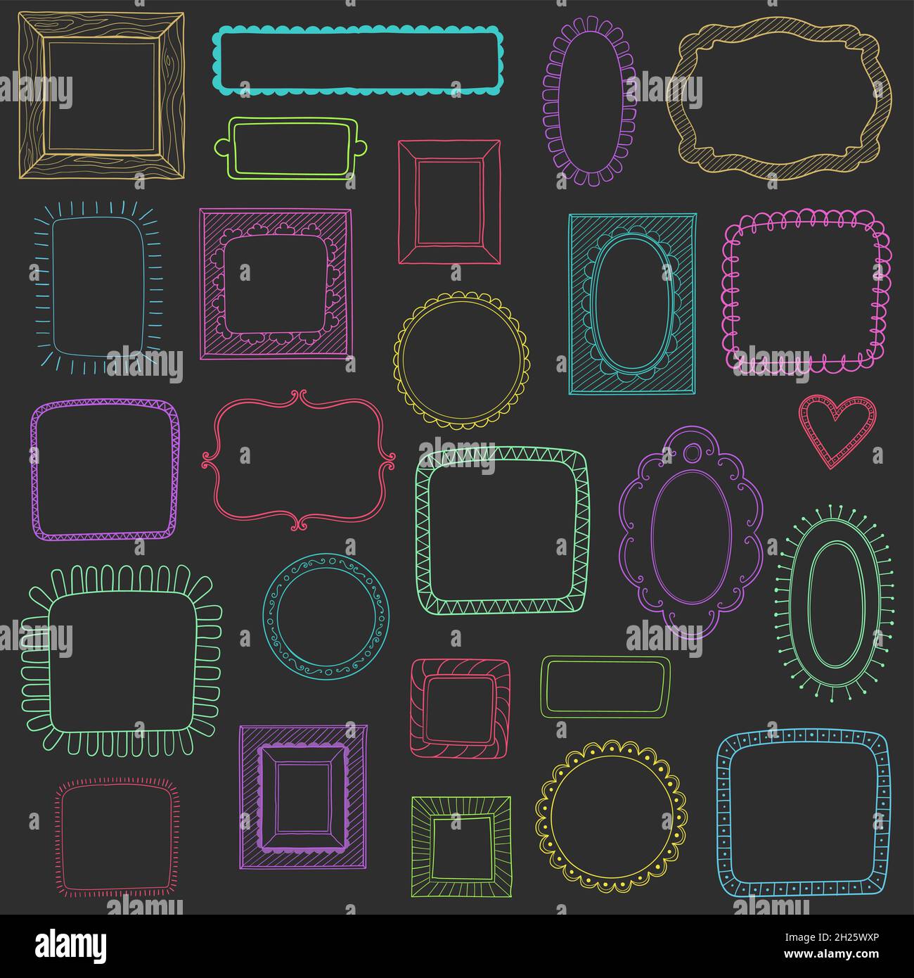 Vector set of vintage photo frames, hand drawn doodle style, antique ...
