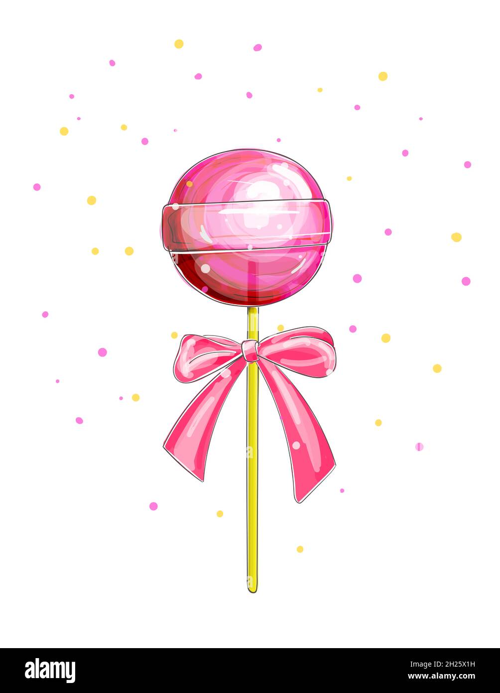 Candies, lollipop with bows . Vector sweets, red lollypops isolated on ...