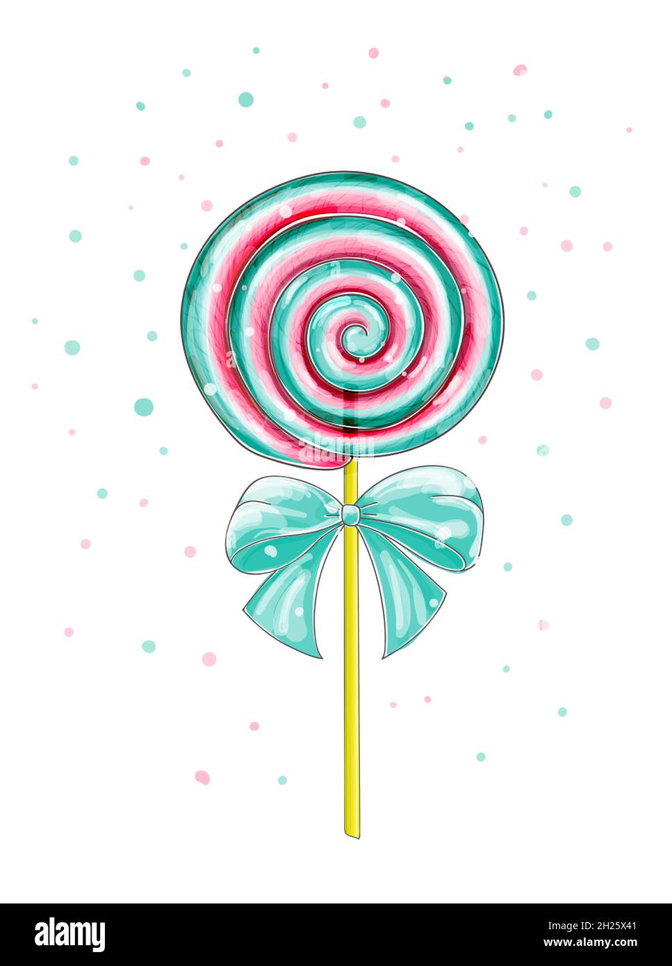 Candies, lollipop with bows . Vector sweets, spiral striped lollypops ...