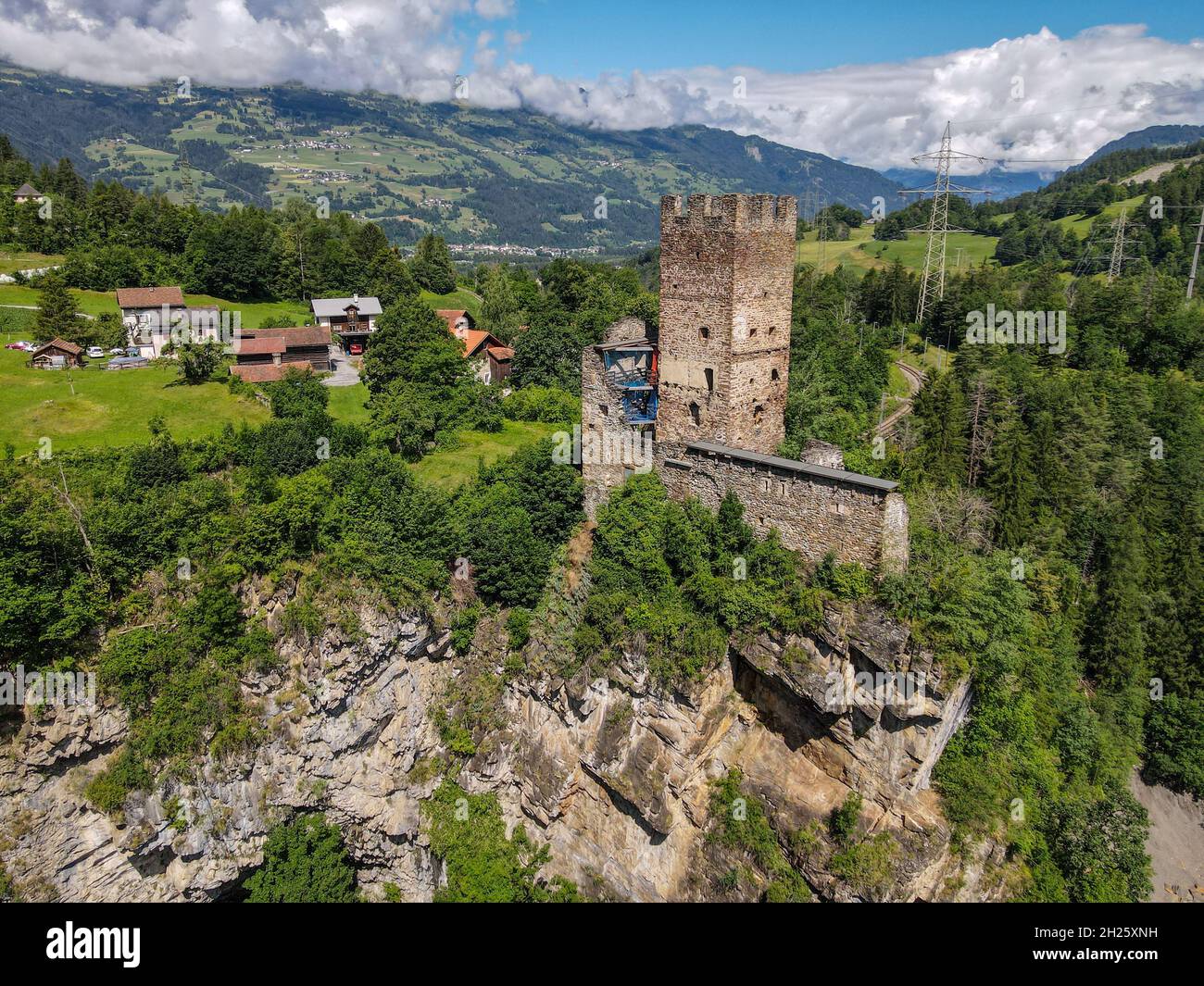 Sils id fort ruins at Campell on the Swiss alps Stock Photo - Alamy