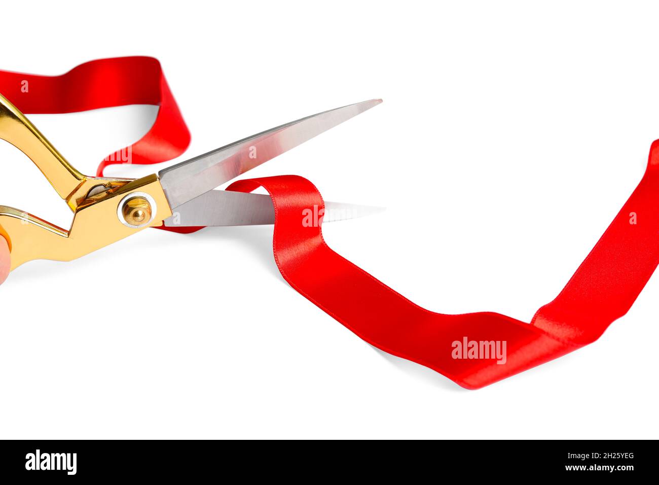 Ribbon and scissors on white background. Ceremonial red tape cutting ...
