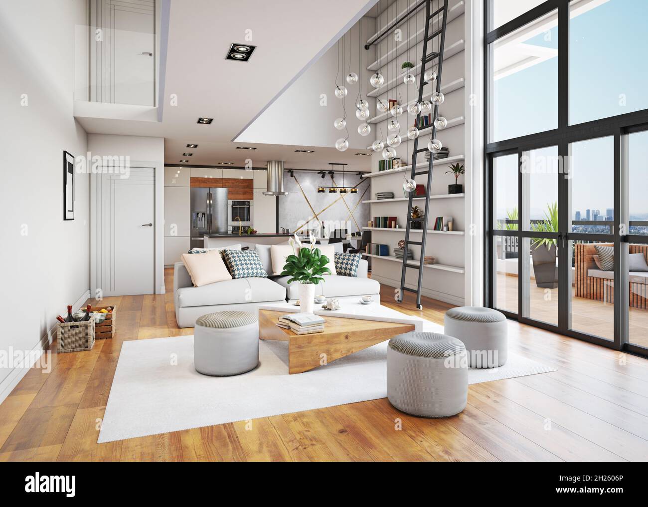 modern living interior design. 3d concept illustration Stock Photo - Alamy