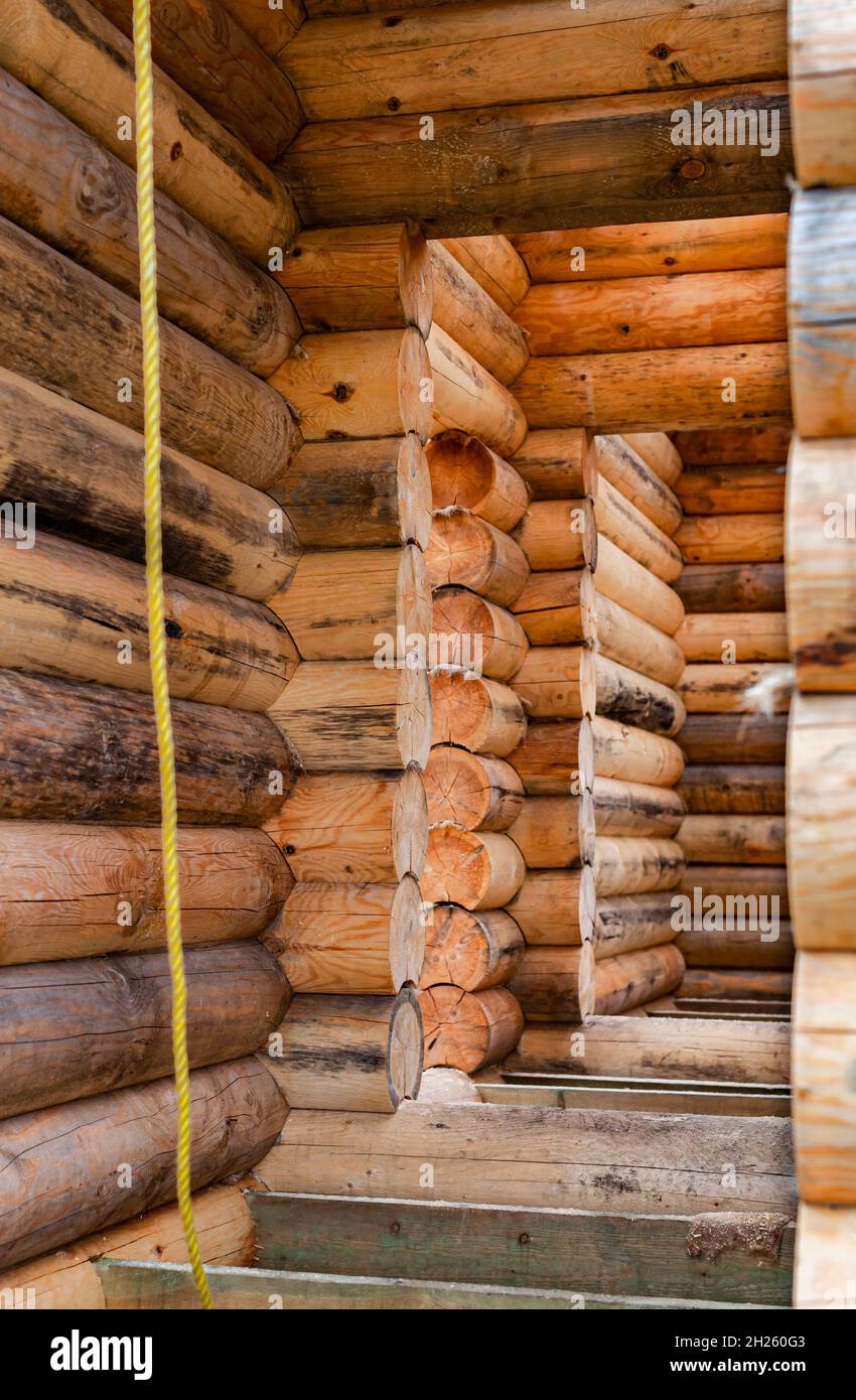 corridor in a log house under construction. High quality photo Stock ...