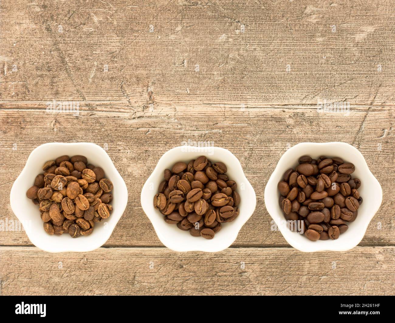 Light roasted, medium roasted and dark roasted speciality arabica beans ...