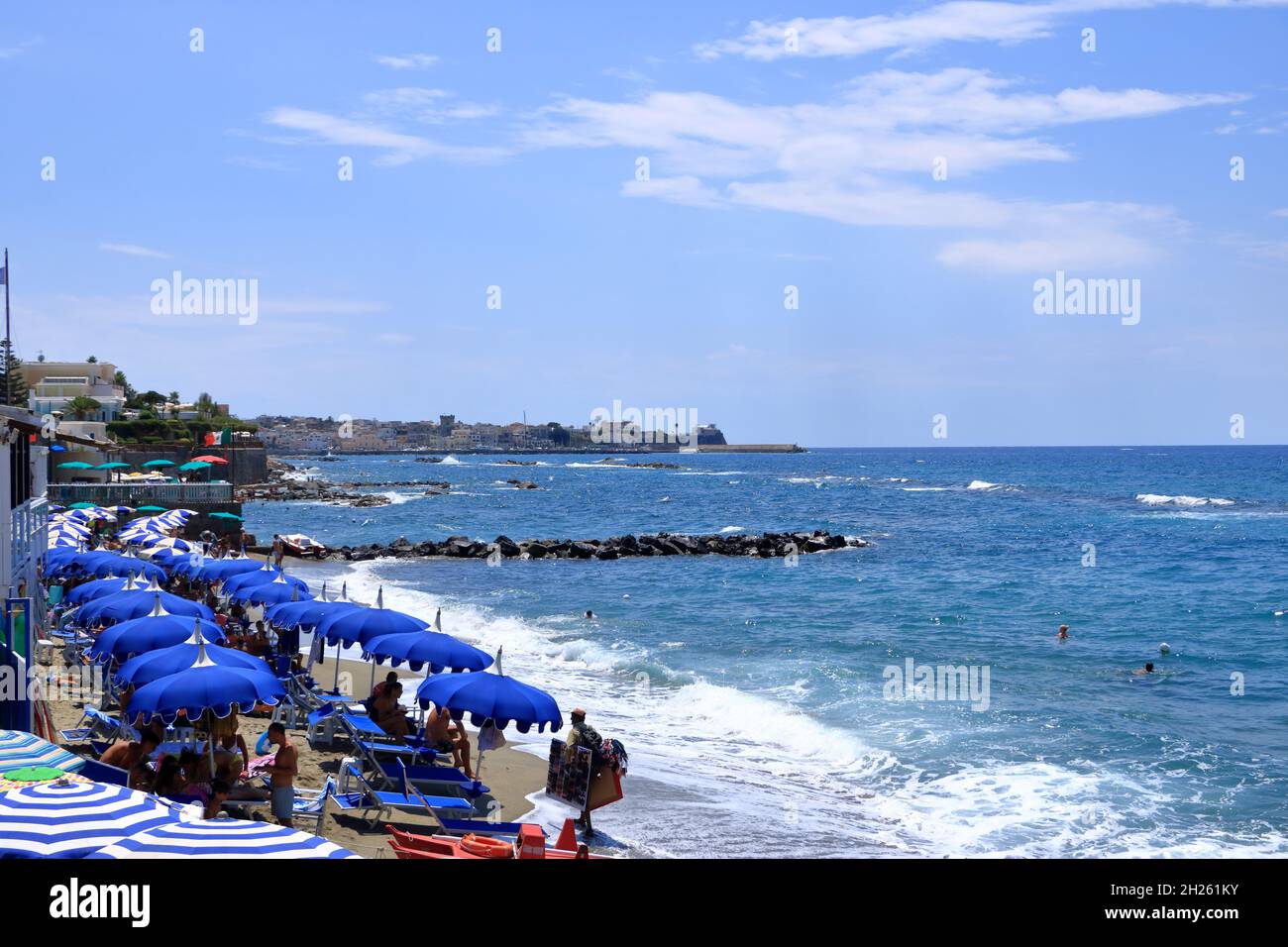 July 18 2021 - Forio, Ischia, Italy: landscape with the sea, beach and ...