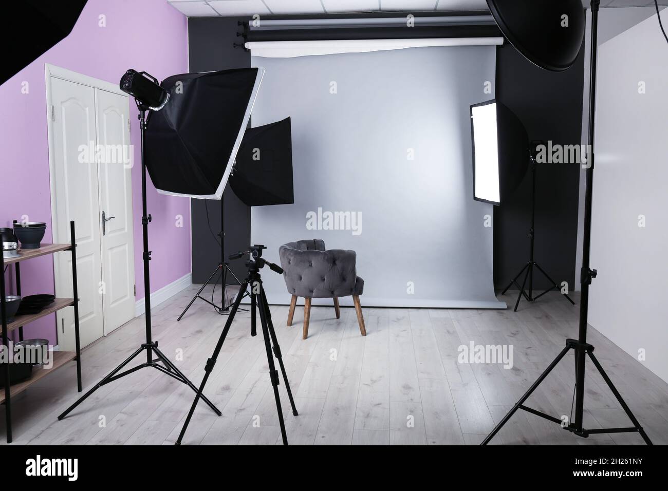 Interior of modern photo studio with professional equipment Stock Photo ...