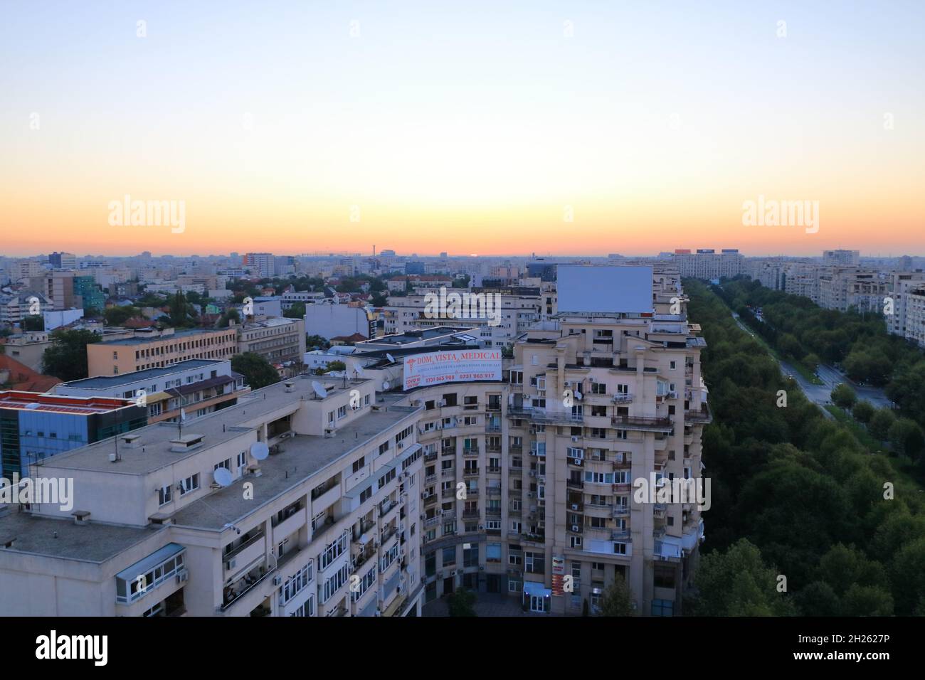 Bucharest Aerial View in the morning light Stock Photo - Alamy