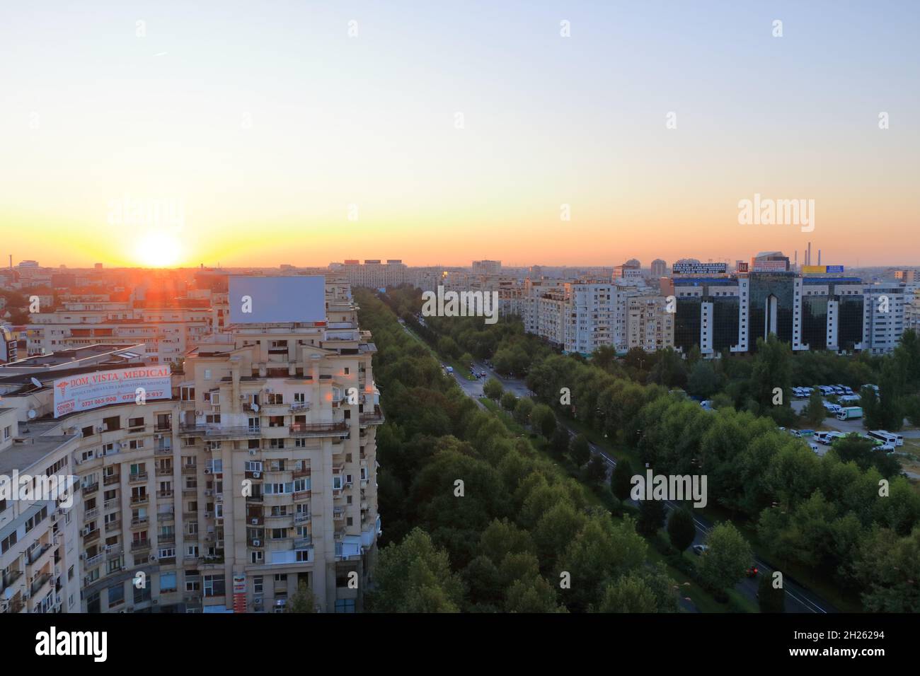 Bucharest Aerial View in the morning light Stock Photo - Alamy