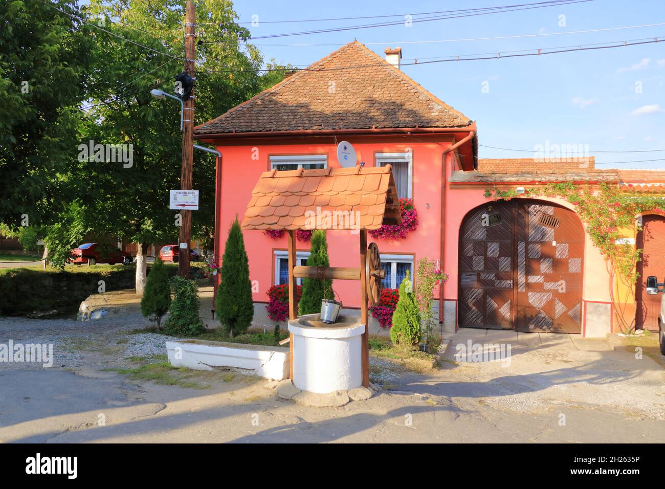 typical house facades in the Saxon Sibiel village in Romania Stock ...