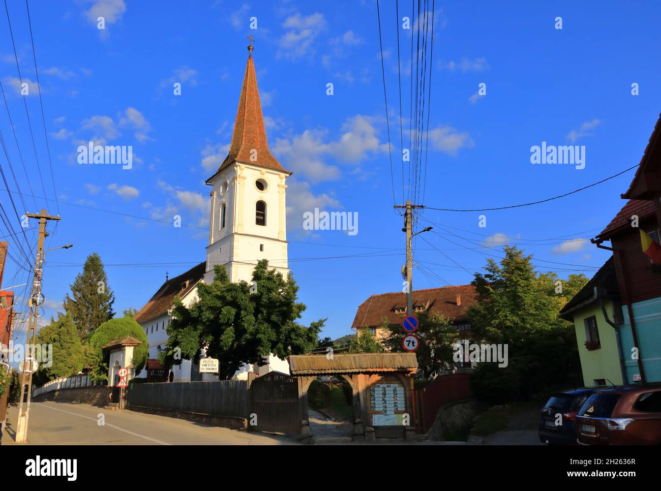 typical house facades in the Saxon Sibiel village in Romania Stock ...