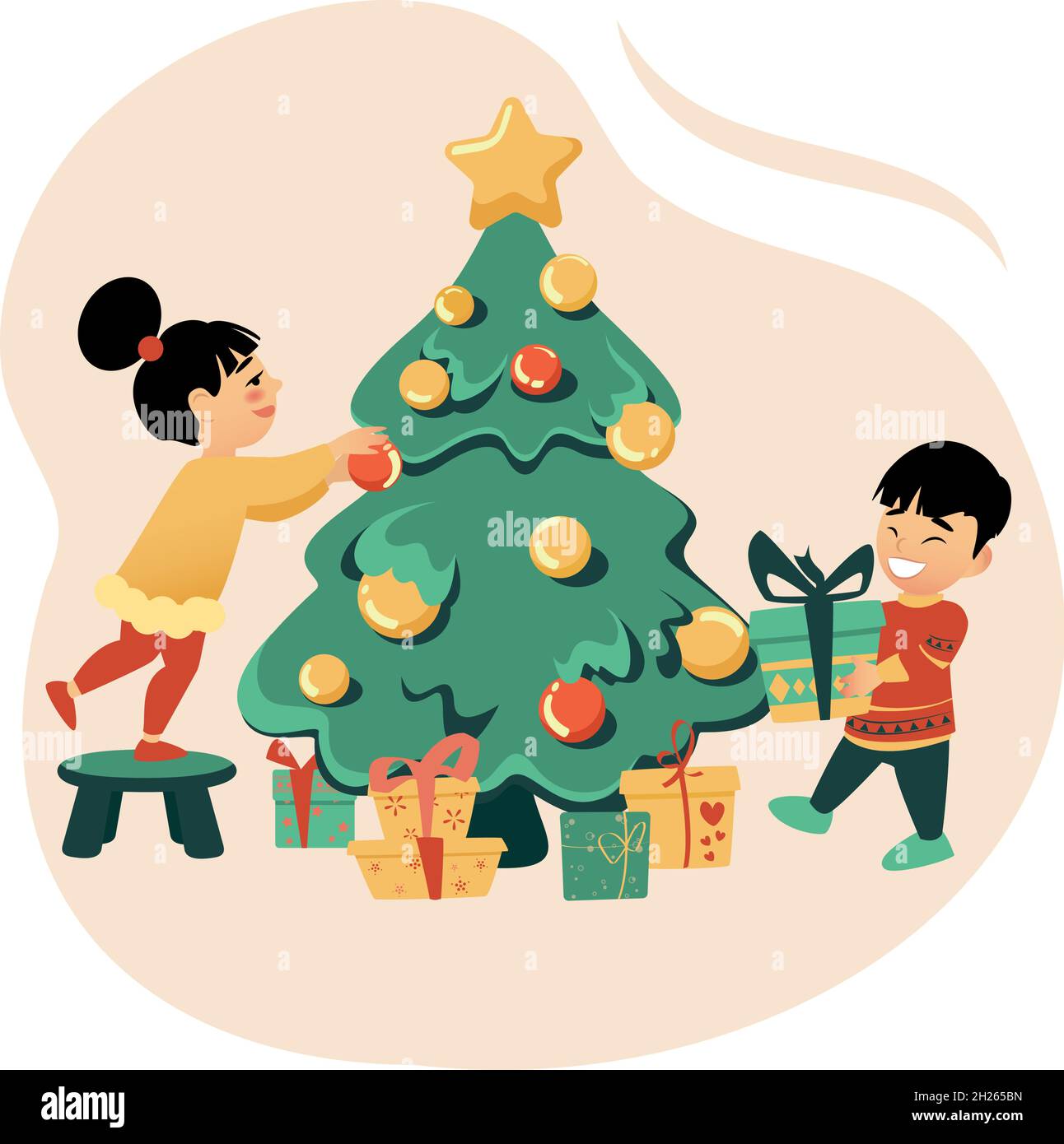 Vector cartoon girl christmas tree hi-res stock photography and images ...